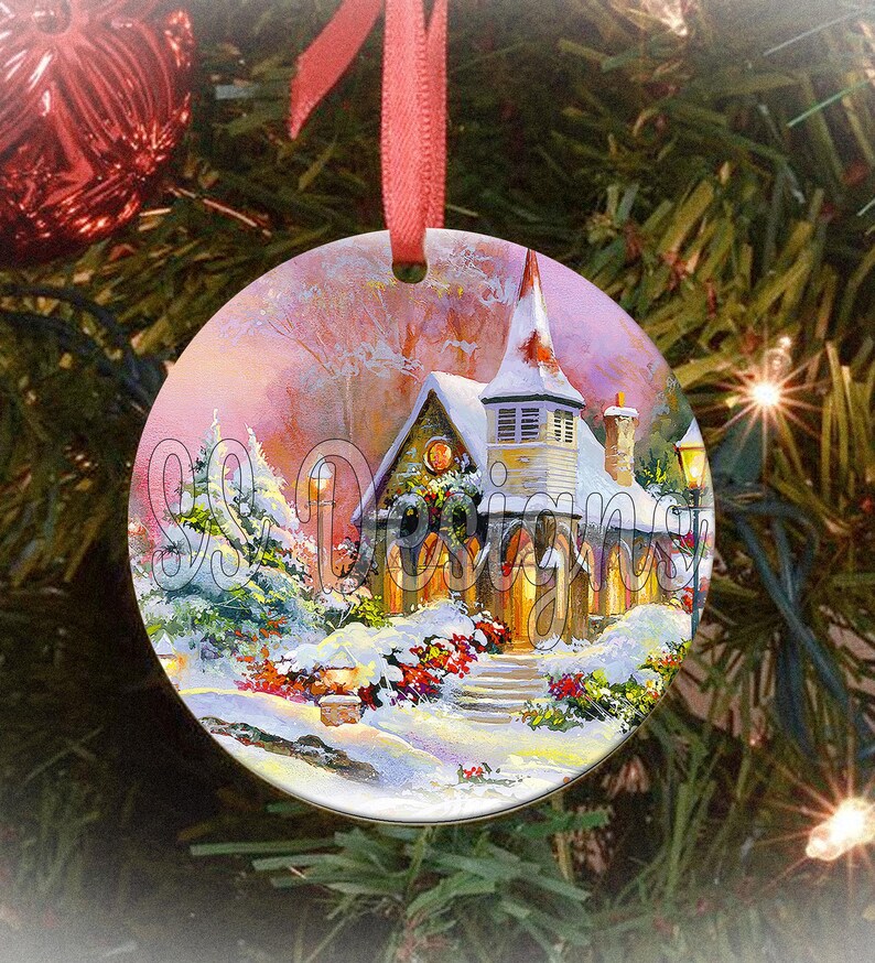 Nostalgic Vintage-inspired MDF Church Winter Scene Christmas Tree ...