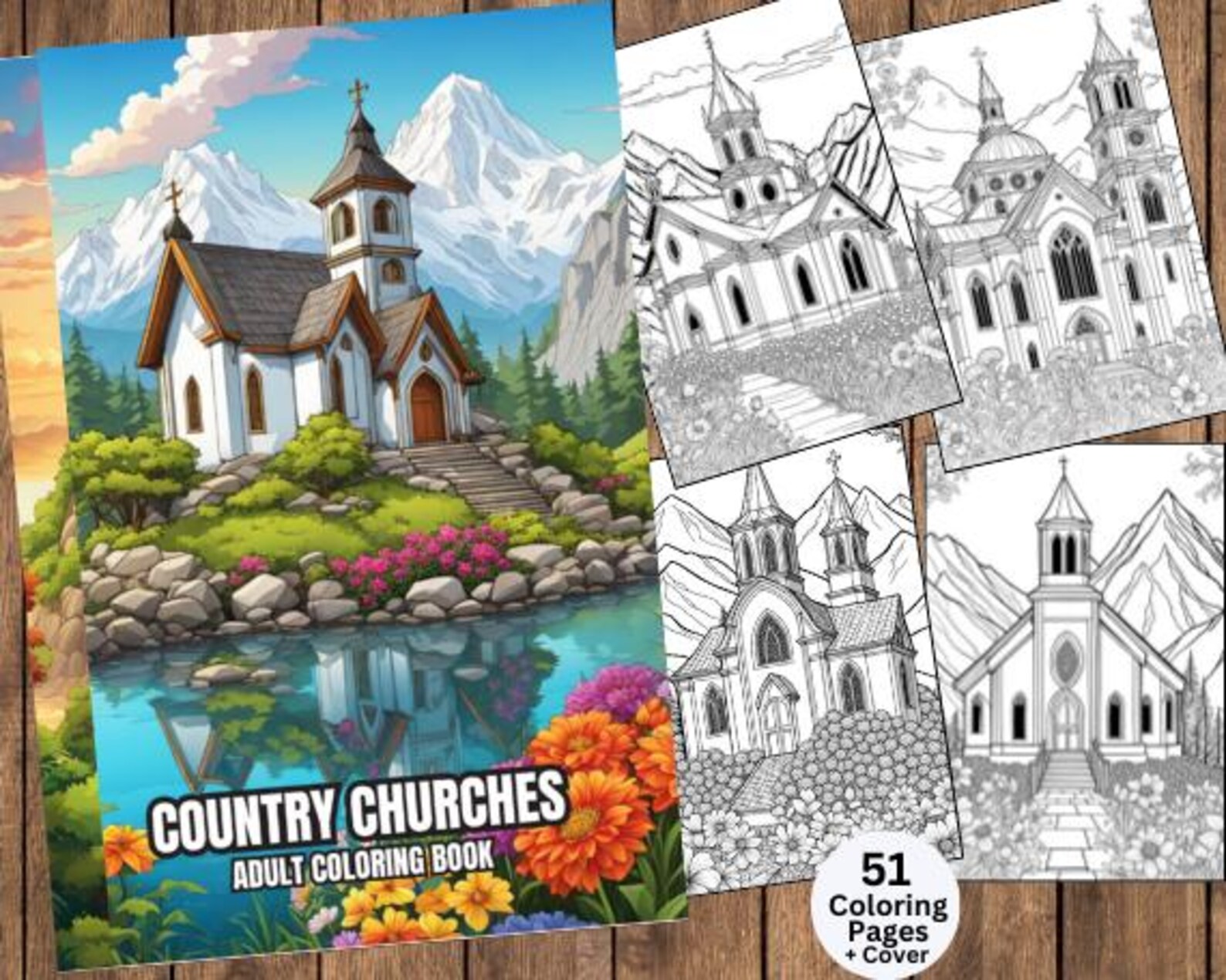 Church Coloring Pages, Church Coloring Book, Floral Church Coloring ...