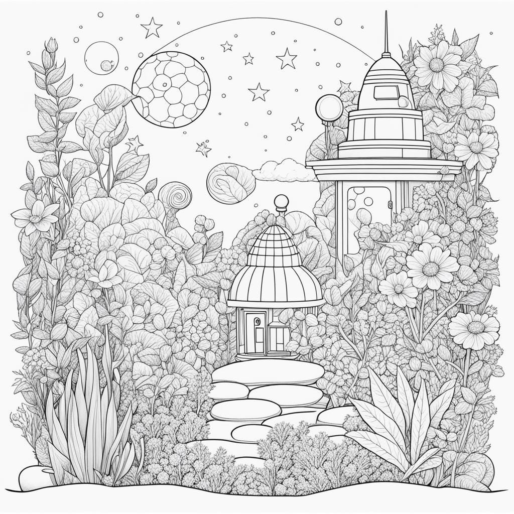 Space Garden Coloring, Garden Coloring Page, Secret Garden Coloring ...