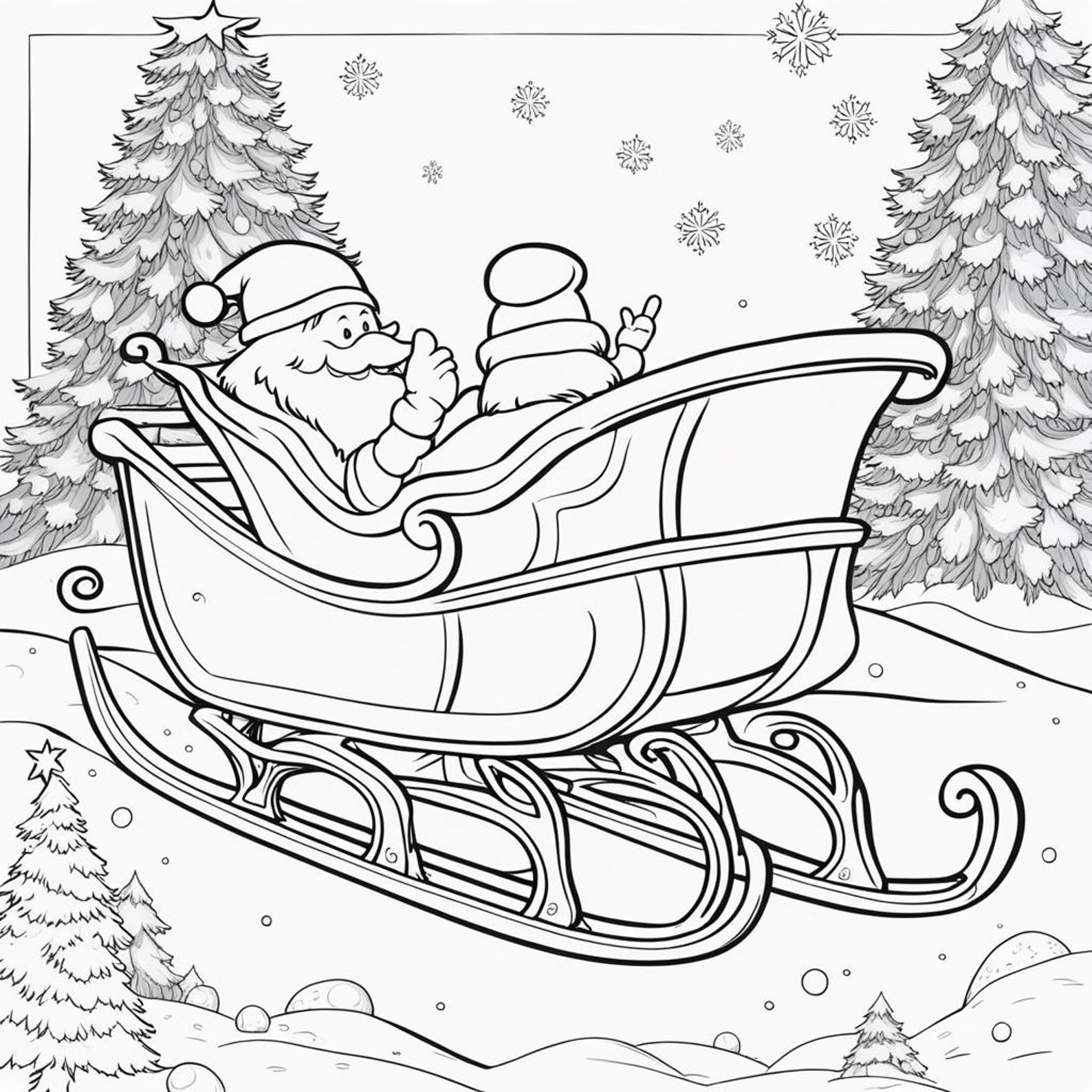 Santa's Sleigh Coloring Page, Santa Sleigh Coloring, Sleigh Coloring ...