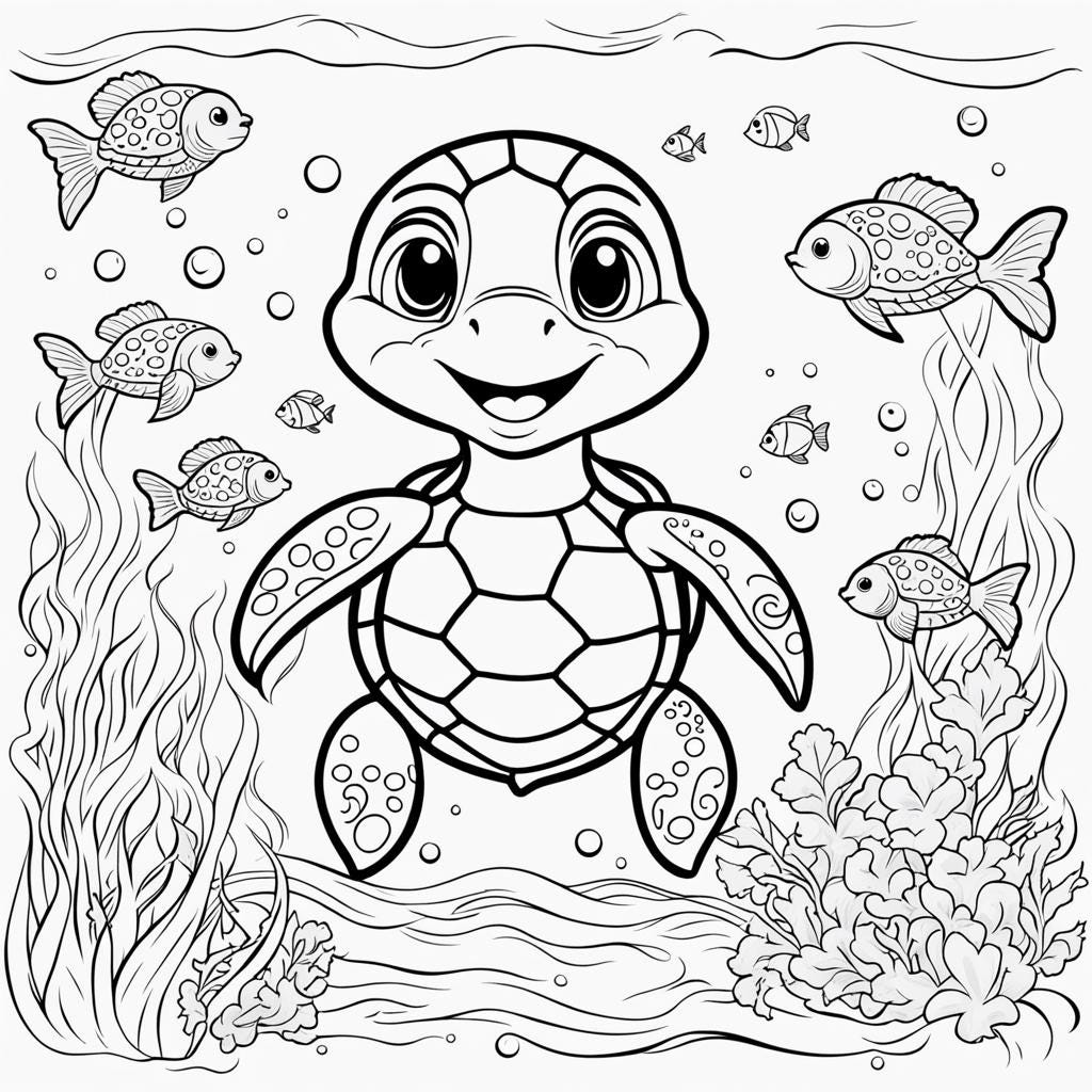 Turtle Coloring Page, Animal Coloring Page, Sea Turtle Coloring, Kids ...