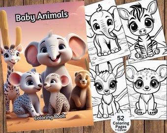 Baby Safari Animals Coloring Pages - Etsy