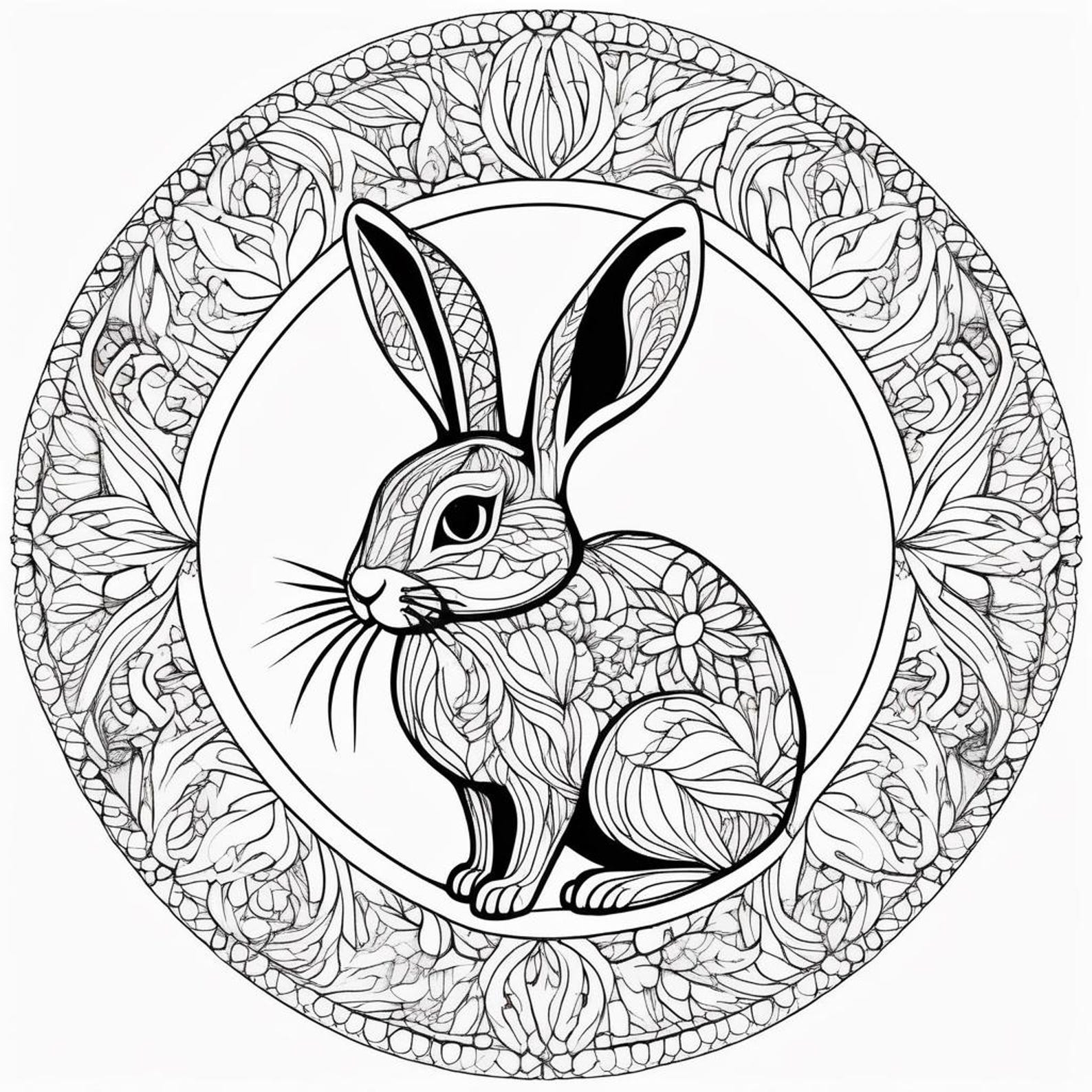 Rabbit Coloring, Mandala Coloring, Rabbit Mandala Coloring, Animal ...