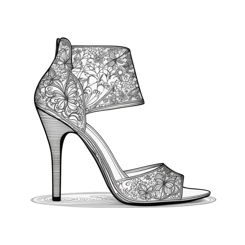 High Heel Coloring Pages, Shoes Coloring, Elegant Heels Coloring, Fancy ...