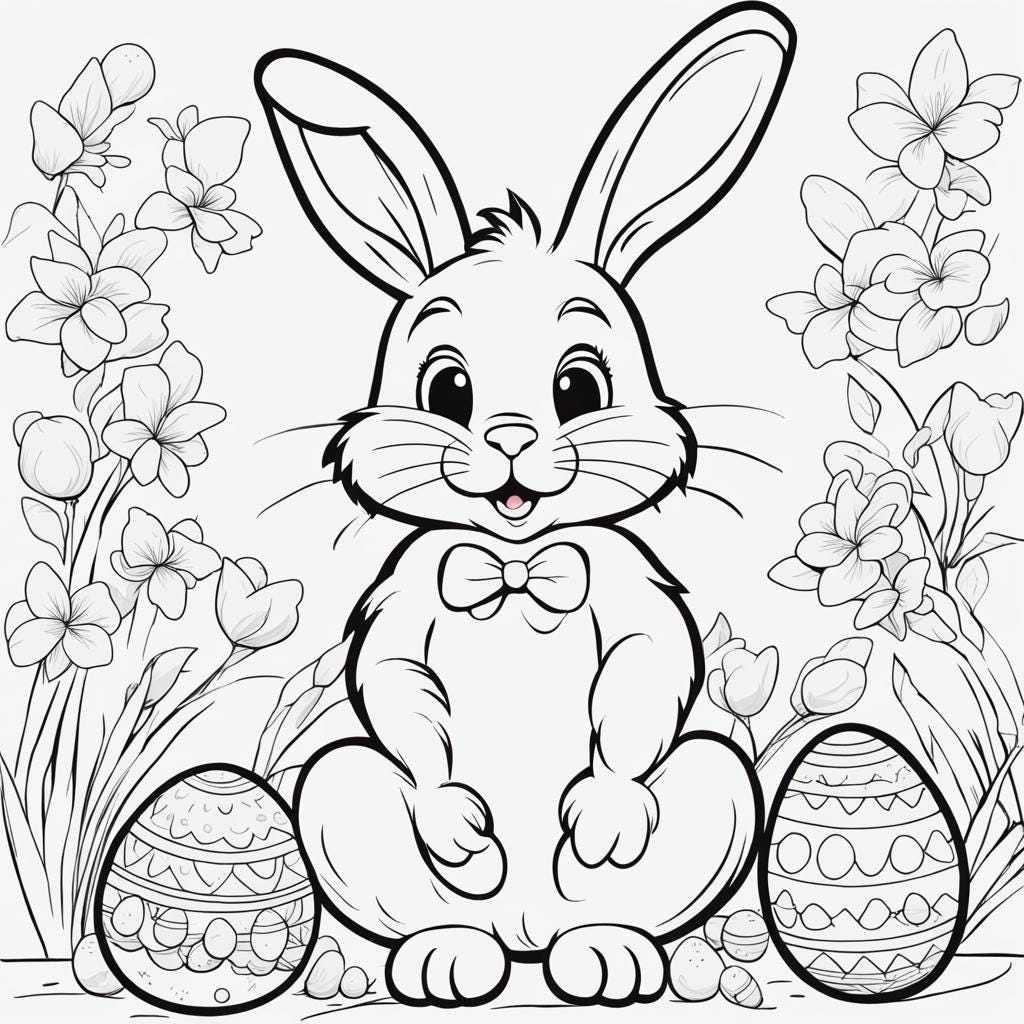 Easter Bunny Coloring, Chicks & Eggs Coloring Page, Adults Easter ...
