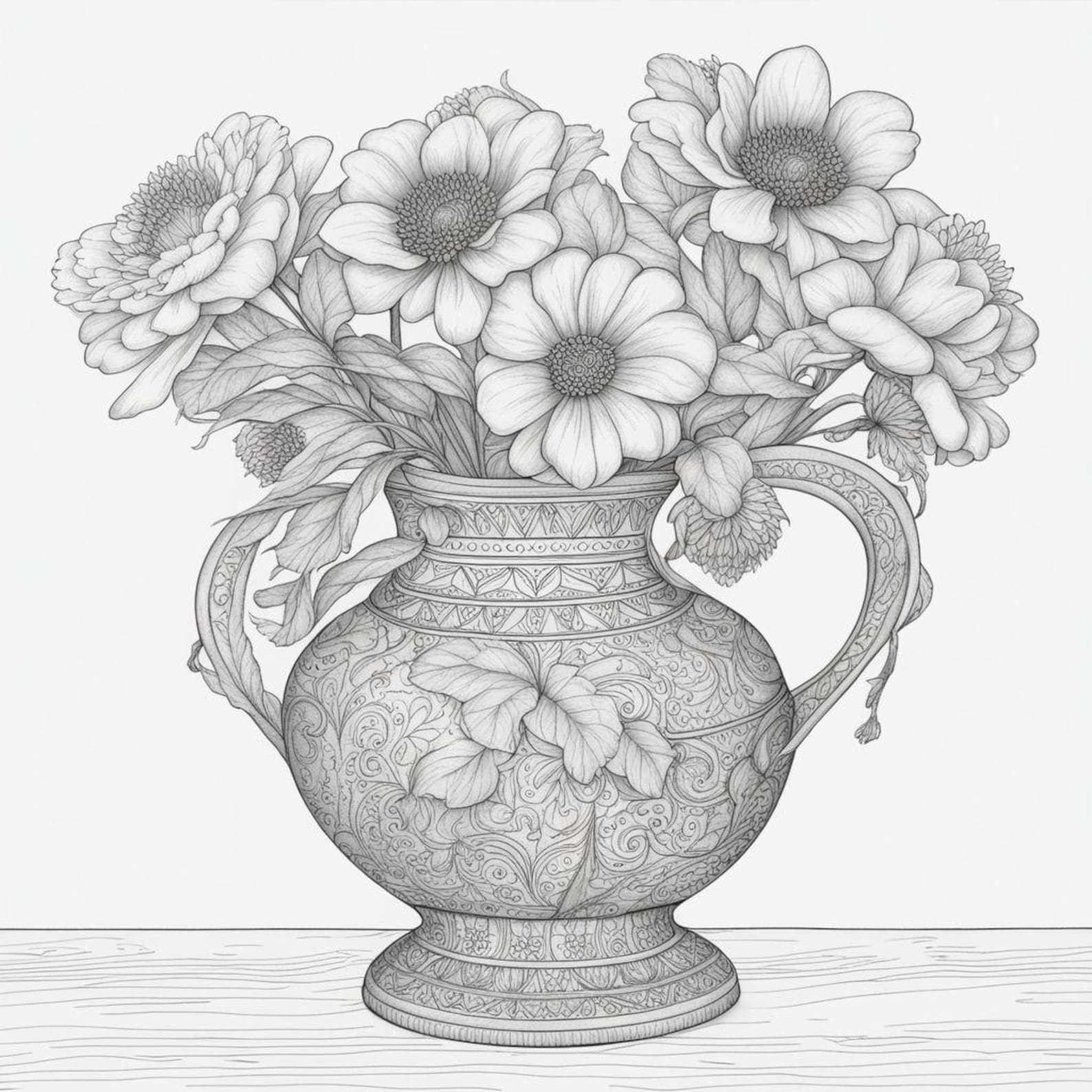 Flowers Coloring Page, Botanical Flowers Coloring, Floral Coloring ...