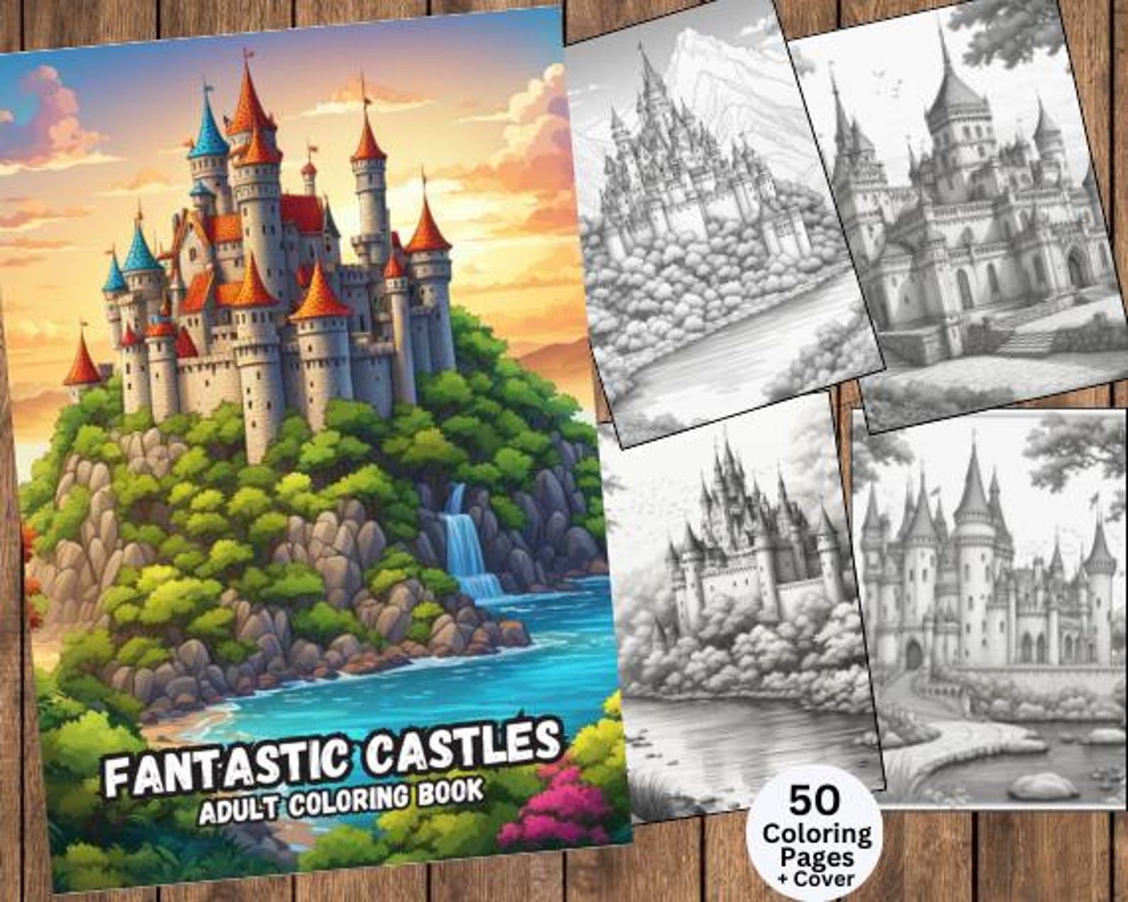 Castle Coloring Page, Fantasy Castle Coloring, Adult Coloring, Medieval ...