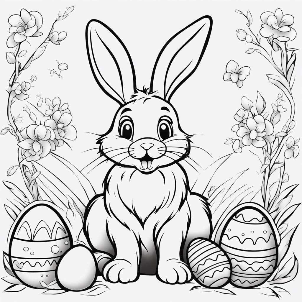 Easter Bunny Coloring, Chicks & Eggs Coloring Page, Adults Easter ...