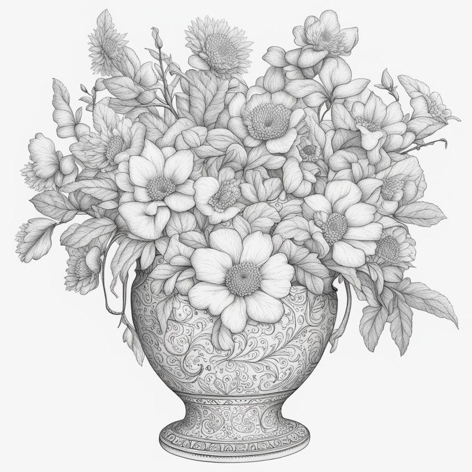 Flowers Coloring Page, Botanical Flowers Coloring, Floral Coloring ...