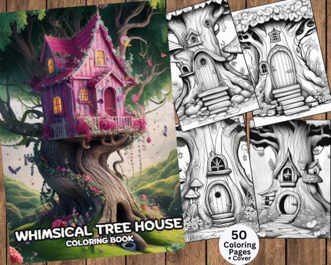 Tree House Coloring Pages, Tree House Coloring Book, Fairy House ...