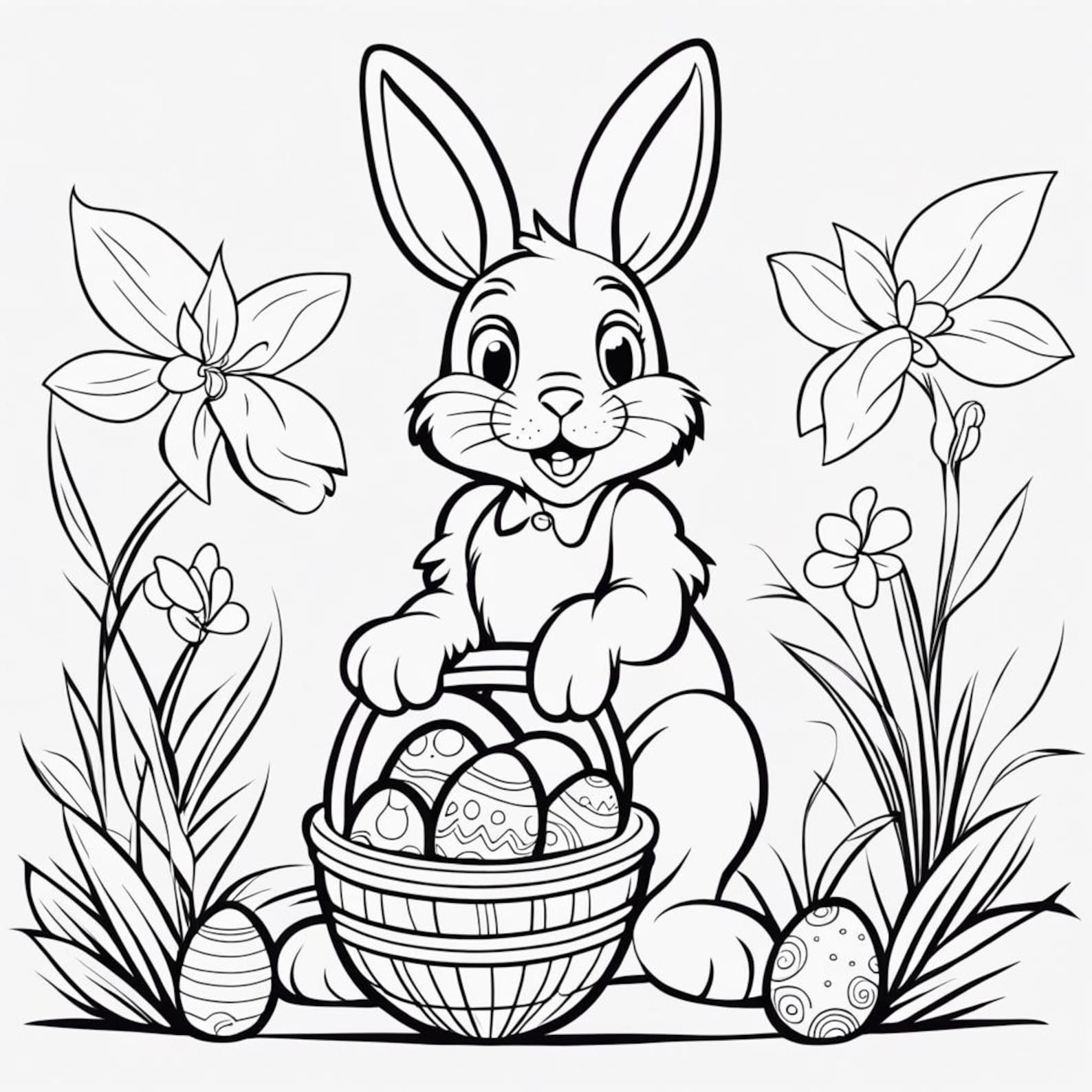 Easter Bunny Coloring, Chicks & Eggs Coloring Page, Adults Easter ...