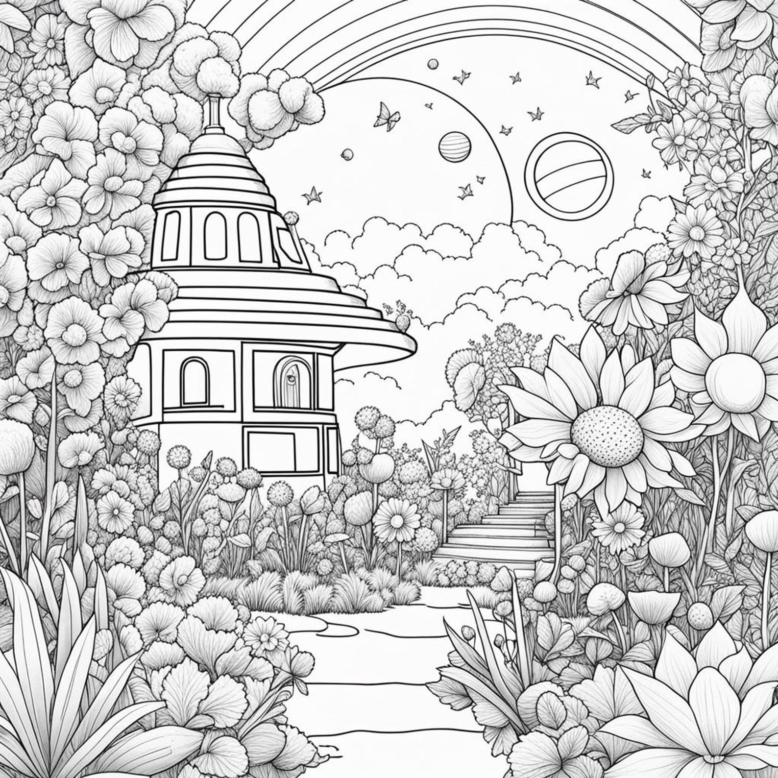 Space Garden Coloring, Garden Coloring Page, Secret Garden Coloring ...