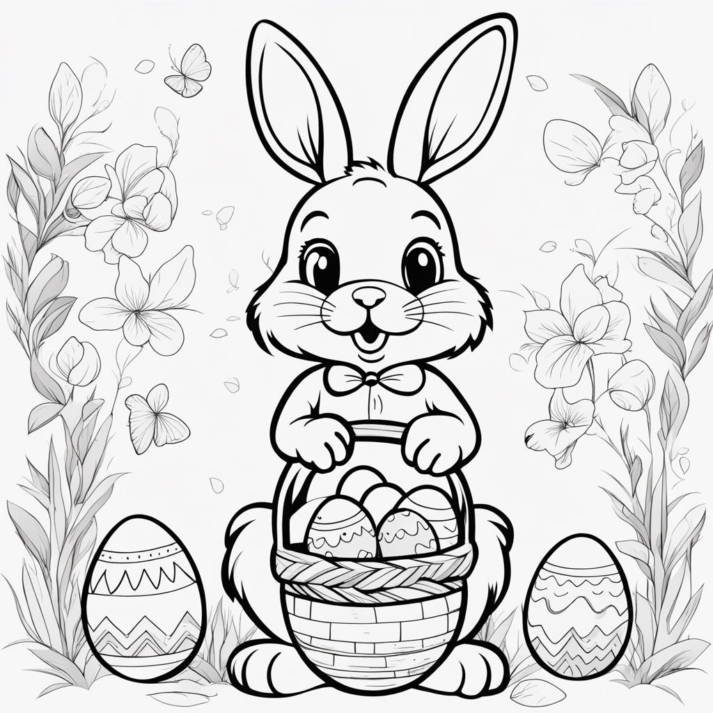 Easter Bunny Coloring, Chicks & Eggs Coloring Page, Adults Easter ...