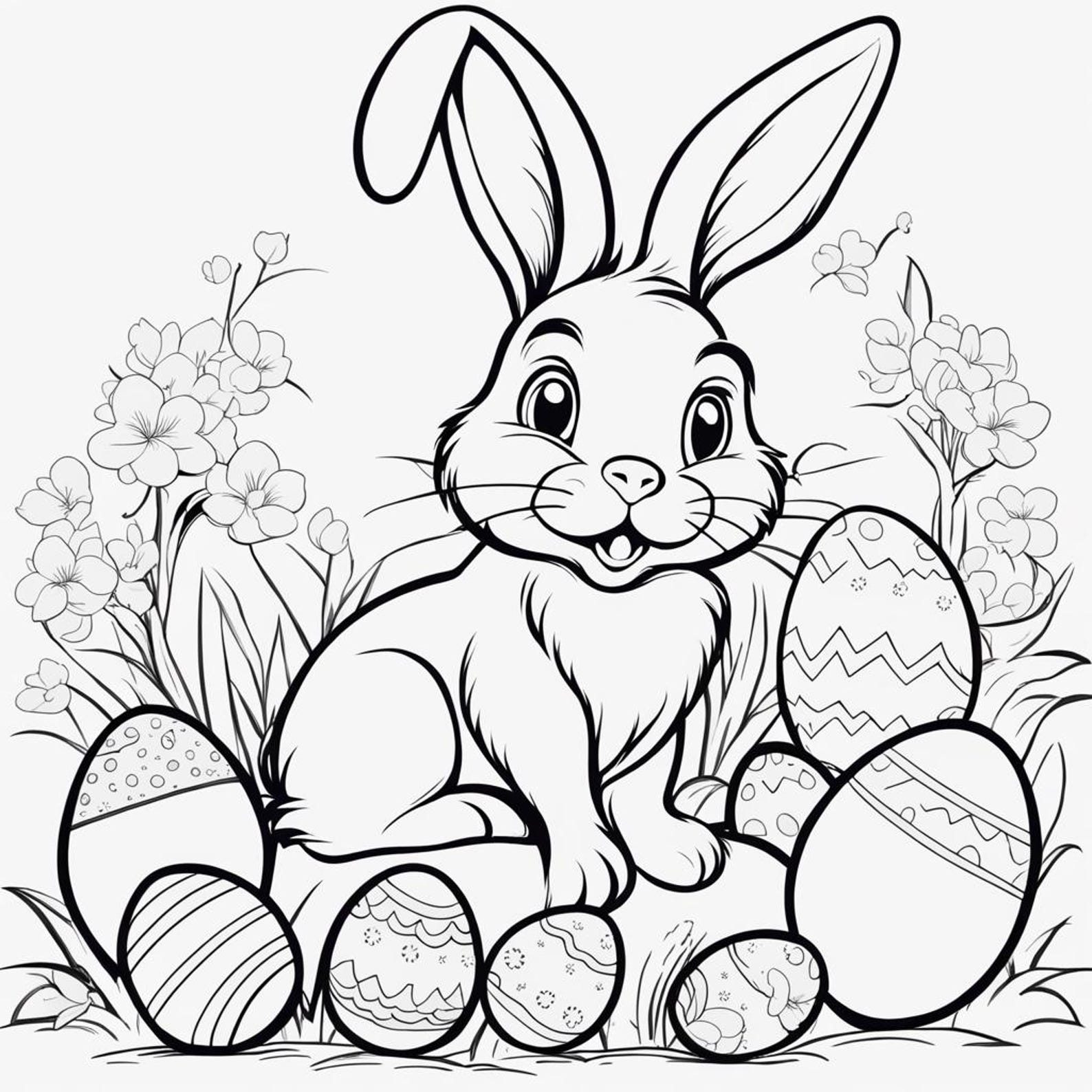 Easter Bunny Coloring, Chicks & Eggs Coloring Page, Adults Easter ...