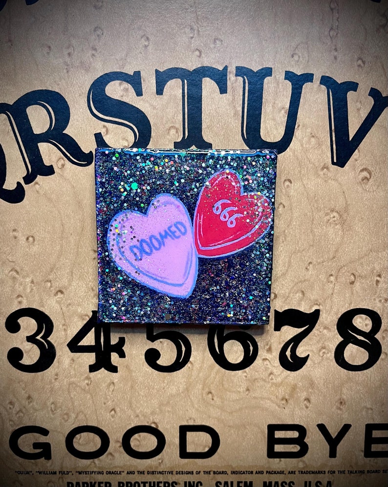 Spooky Glitter Magnet: Doomed Candy Hearts, Epoxy Resin Art - Etsy