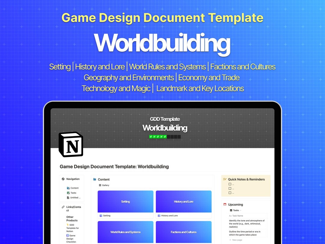 Notion Game Design Document Template for Worldbuilding Organize Game ...