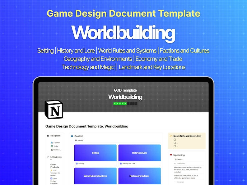 Notion Game Design Document Template for Worldbuilding Organize Game Worlds, Lore, and ...