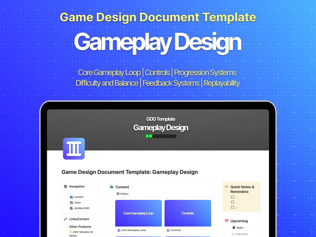 Notion Game Design Document Template for Gameplay Design Organize ...