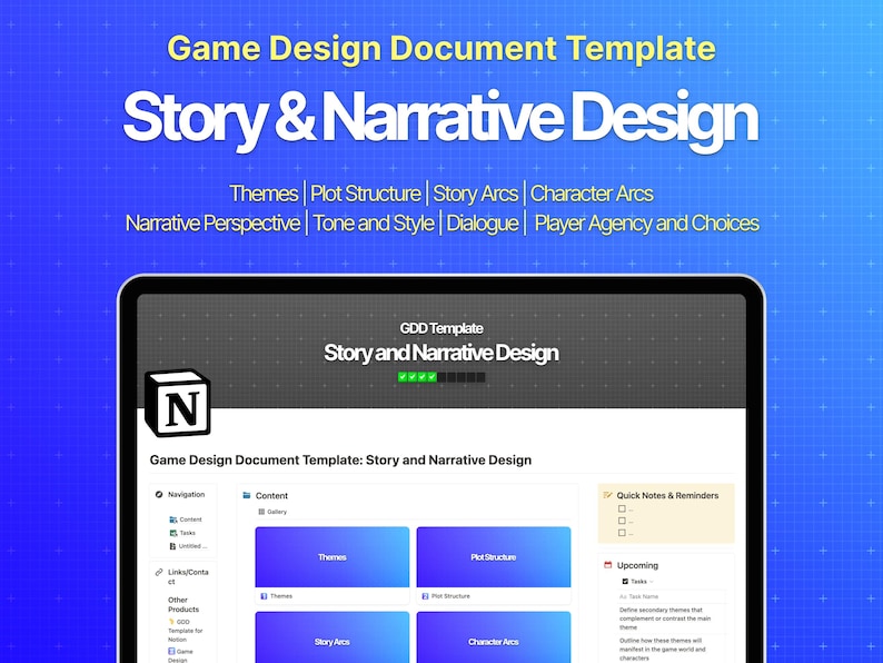 Notion Game Design Document Template for Story & Narrative Plan Game Plots, Character Arcs, and ...