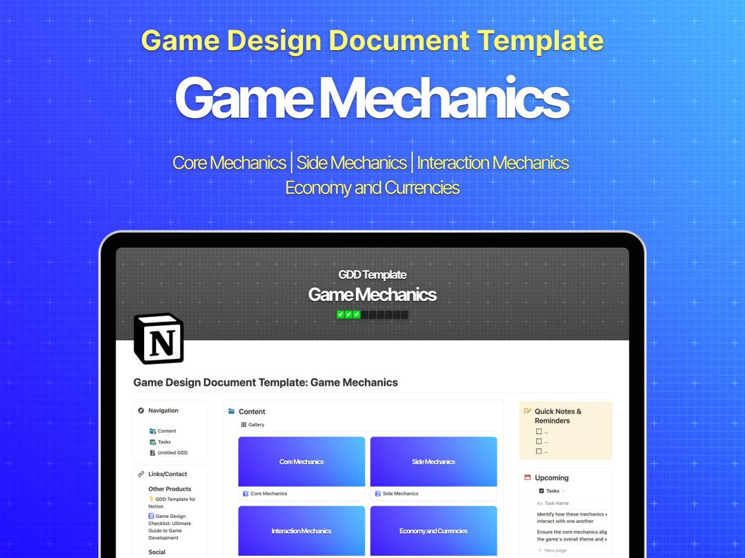 Notion Game Design Document Template for Game Mechanics Plan Systems ...