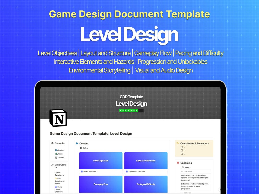 Notion Game Design Document Template for Level Design Organize Game ...