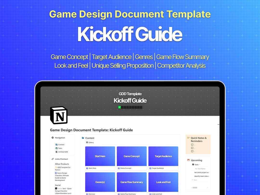 Notion Game Design Document Template: Kickoff Guide Start Your Game ...