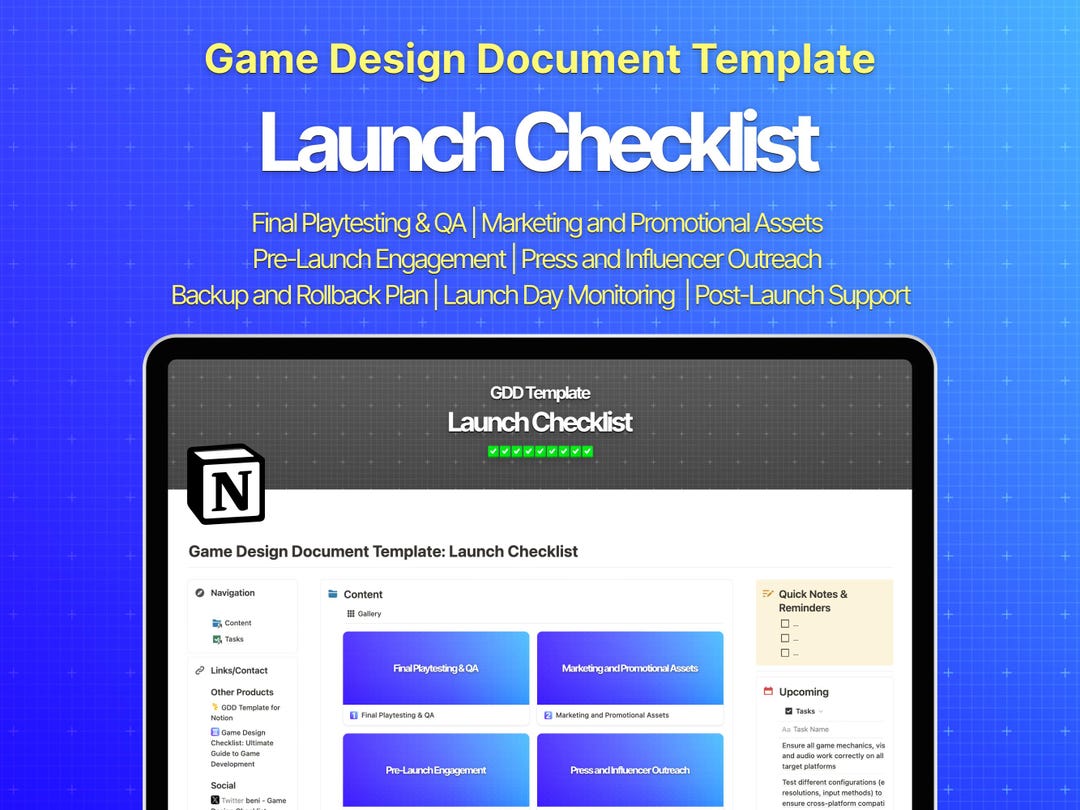 Notion Game Design Document Template for Indie Developers Easy Launch ...