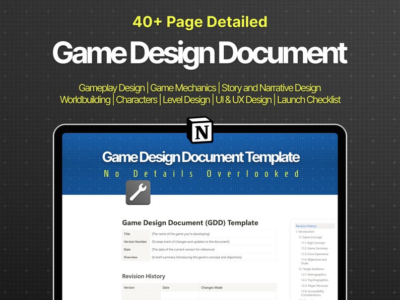 Game Design Document Template for Notion 40 Pages of Detailed ...