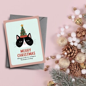 Set of 8 Cute Christmas Cat Cards Cat-themed Holiday Cards Printable ...