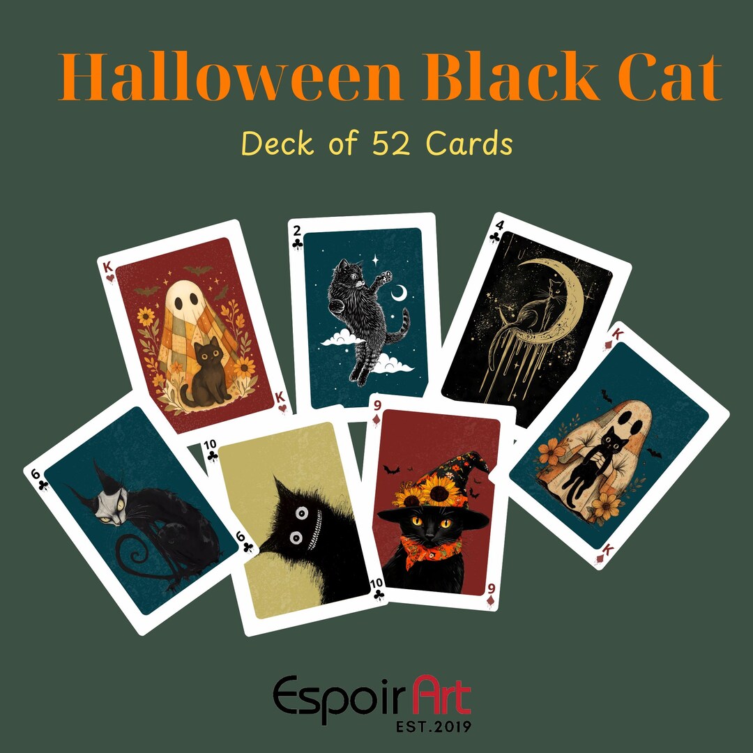 Halloween Black Cat Playing Cards: Spooky Poker Deck (digital Download ...