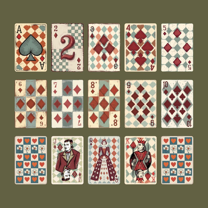 Retro Floral Playing Cards Set: Vintage Style Deck (digital Download ...