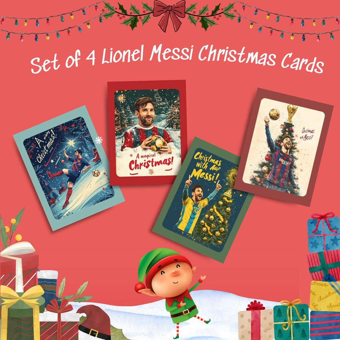 Set of 4 Messi Christmas Cards DIGITAL DOWLOAD - Featuring Lionel Messi ...