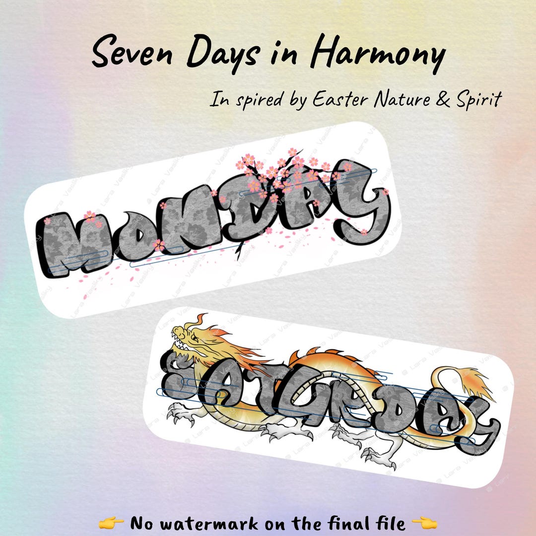 Seven Days in Harmony Sticker Set | Graffiti Asian Inspired | Oriental ...
