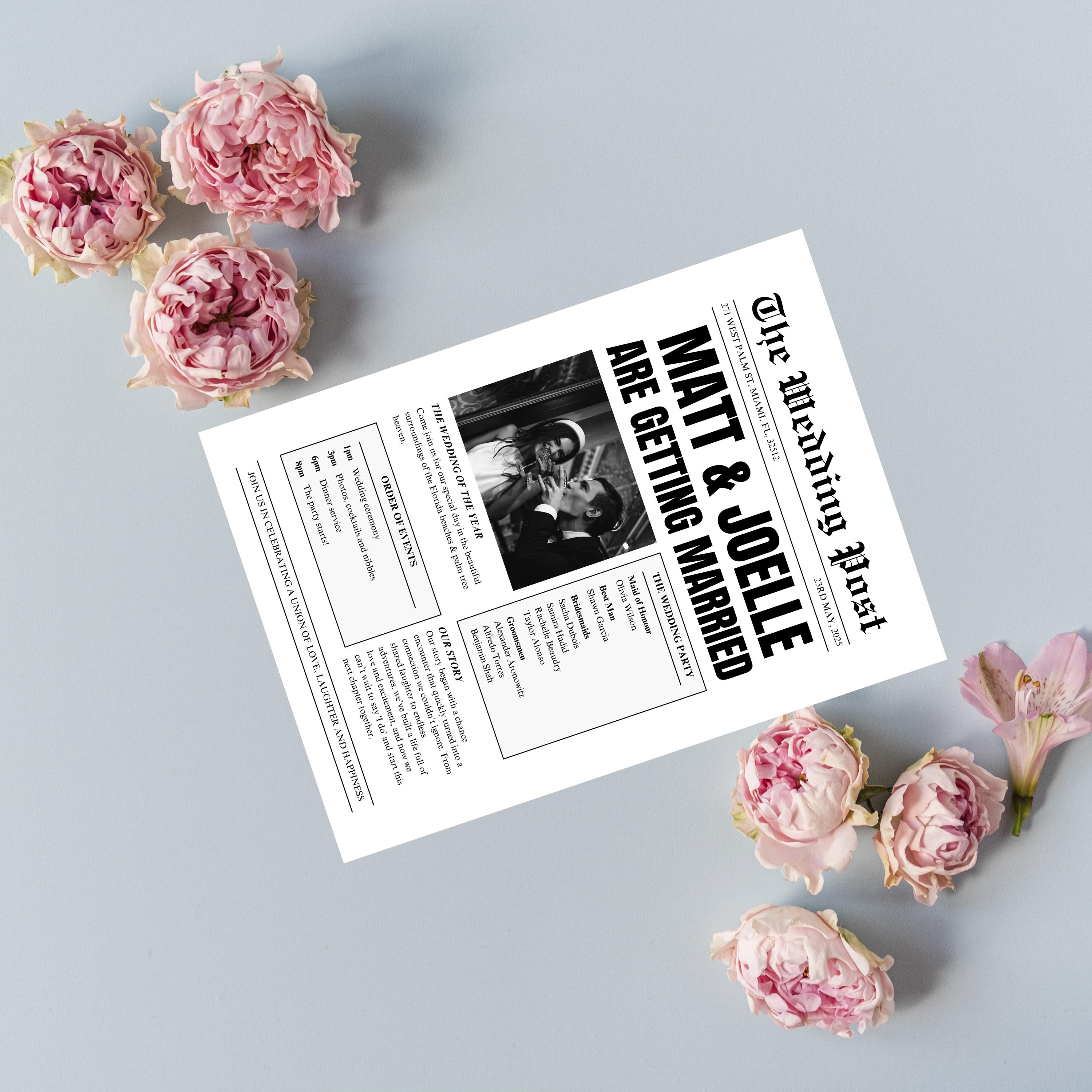 Wedding Invitation Newspaper Style Personalized Unique Wedding ...