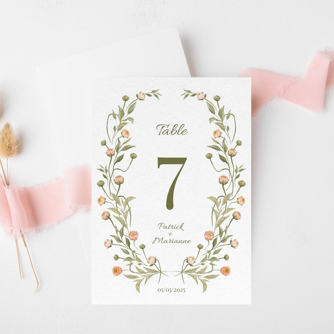 Wedding Table Number Card Printable Reception Sign Elegant Table Decor ...