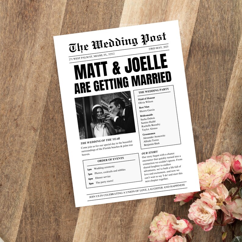 Wedding Invitation Newspaper Style Personalized Unique Wedding ...