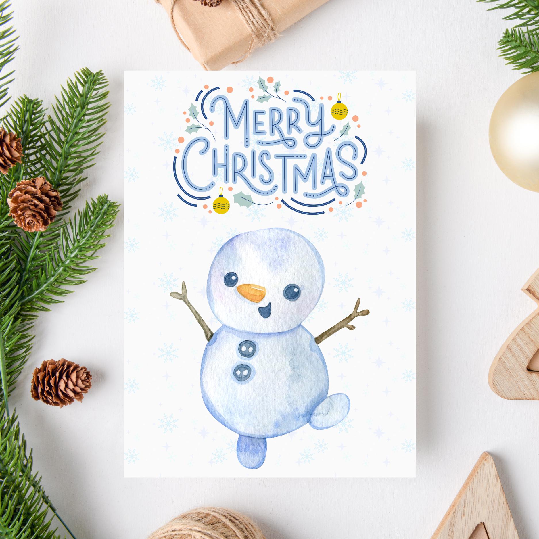 Printable Christmas Card Cute Snowman Holiday Card Festive DIY ...