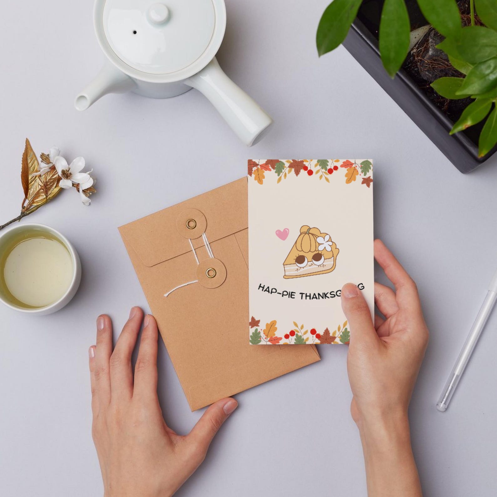 Hap-pie Thanksgiving Card Cute Thanksgiving Printable Editable Digital Pie Card Instant Download ...