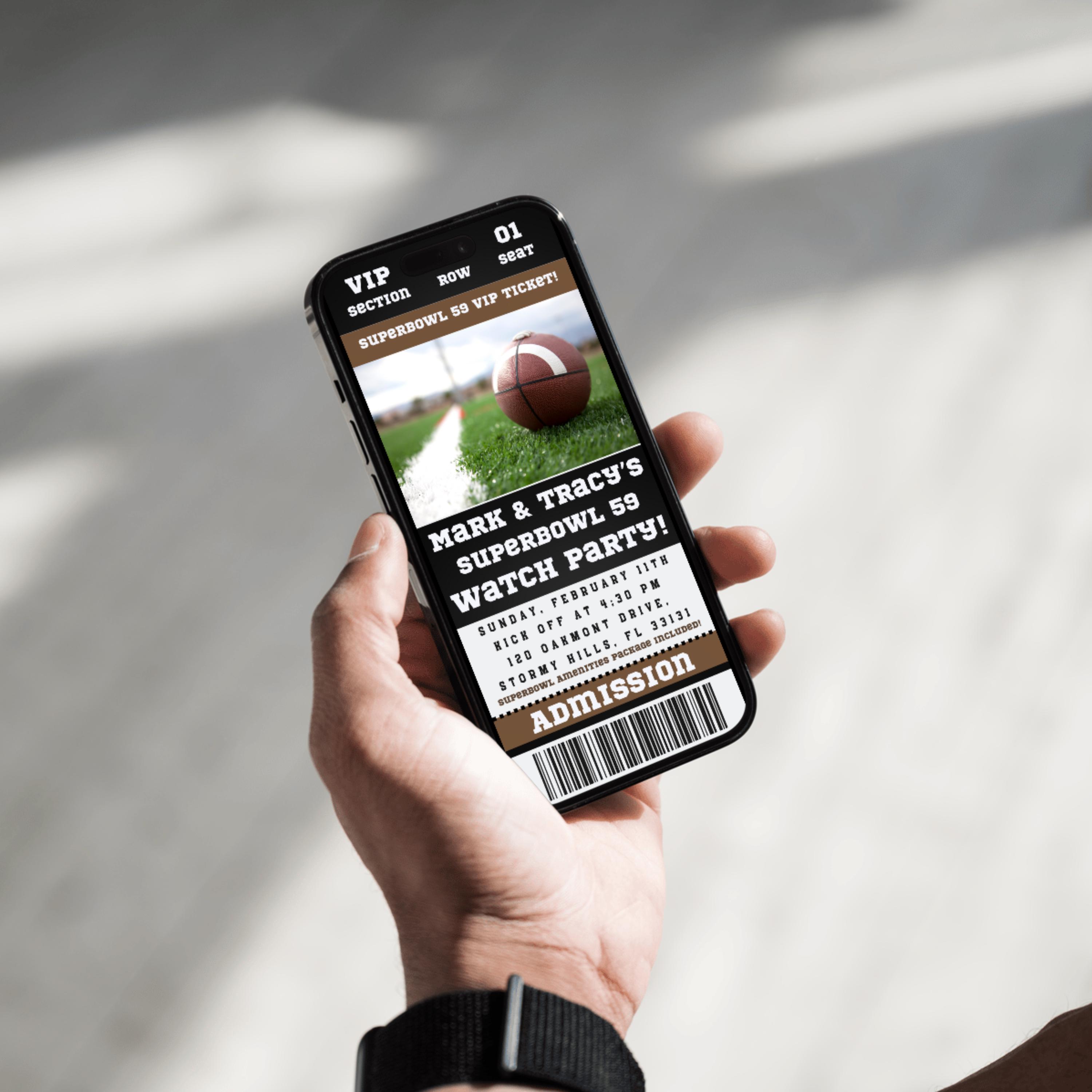 Super Bowl Watch Party Invite Editable Digital Ticket Template Football ...