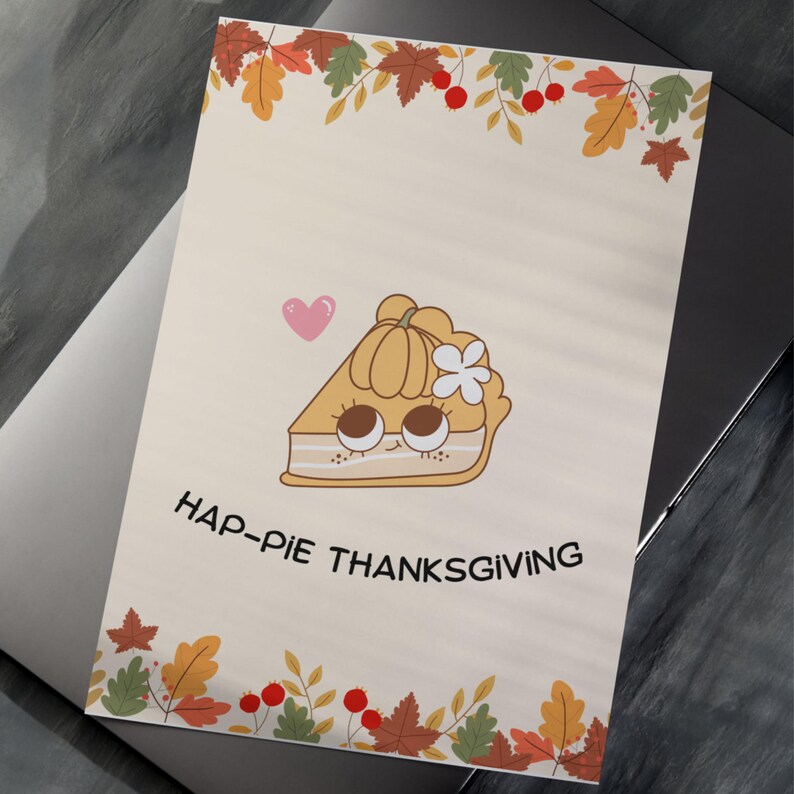Hap-pie Thanksgiving Card Cute Thanksgiving Printable Editable Digital Pie Card Instant Download ...