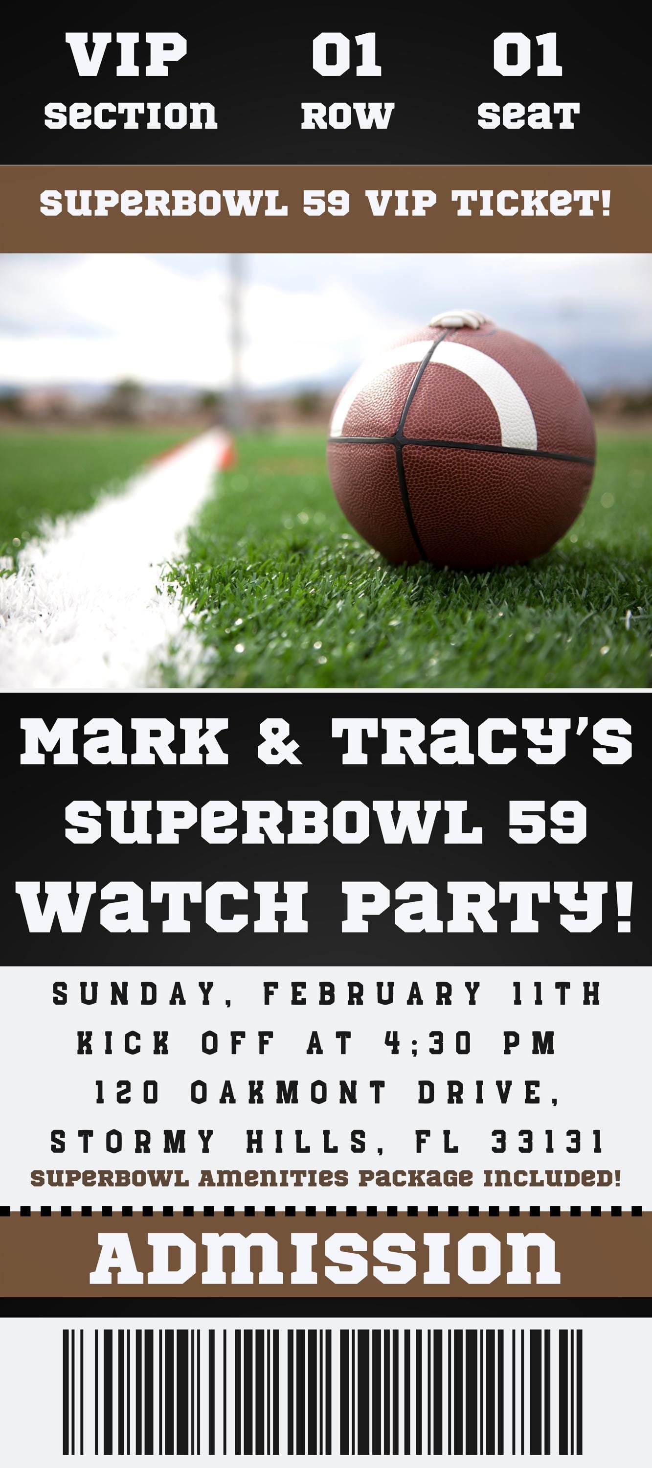 Super Bowl Watch Party Invite Editable Digital Ticket Template Football ...