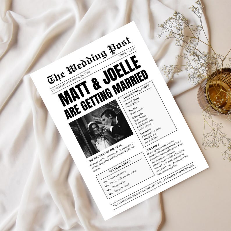 Wedding Invitation Newspaper Style Personalized Unique Wedding ...