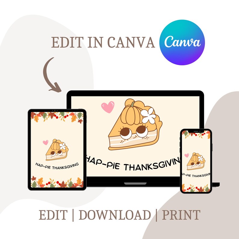 Hap-pie Thanksgiving Card Cute Thanksgiving Printable Editable Digital ...