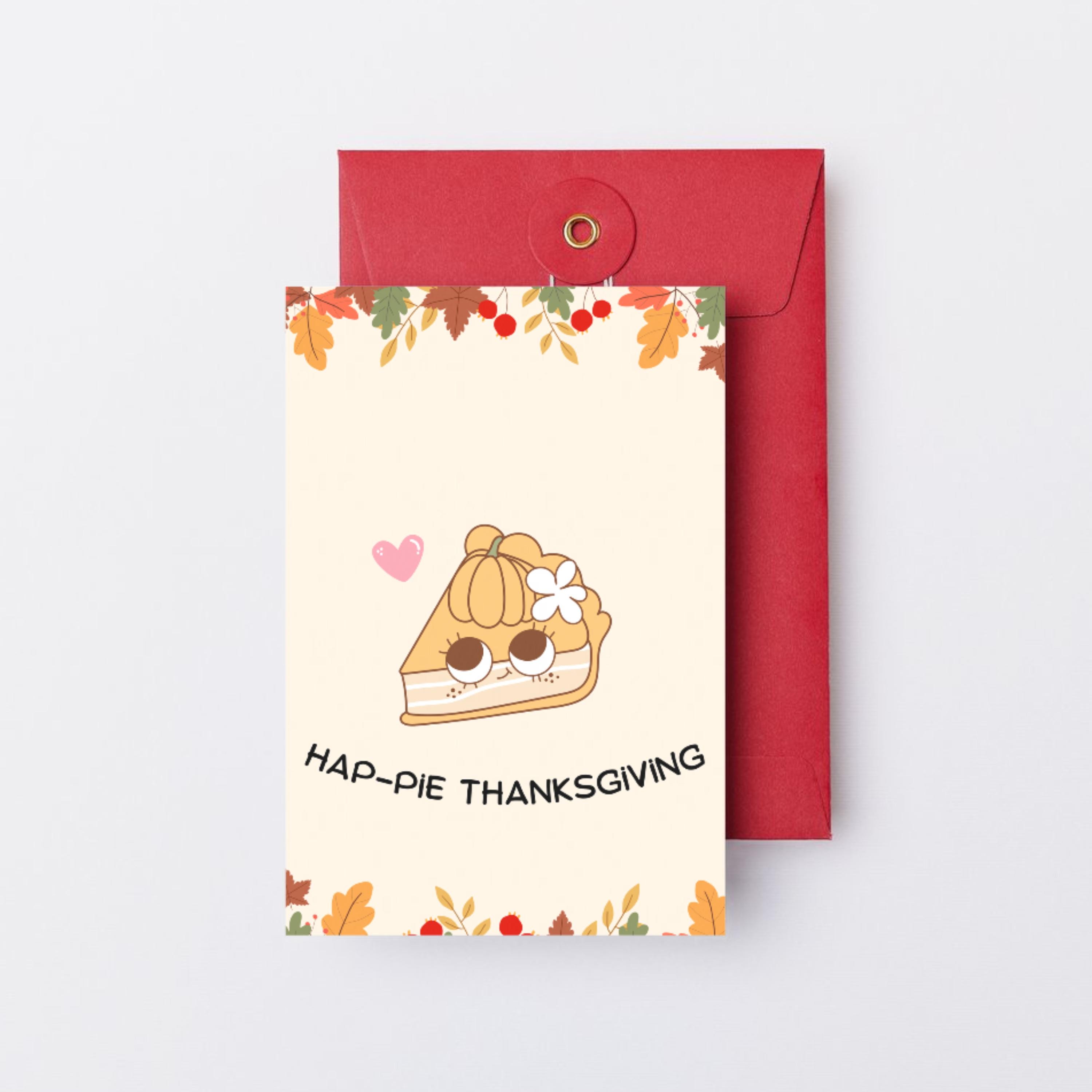 Hap-pie Thanksgiving Card Cute Thanksgiving Printable Editable Digital ...