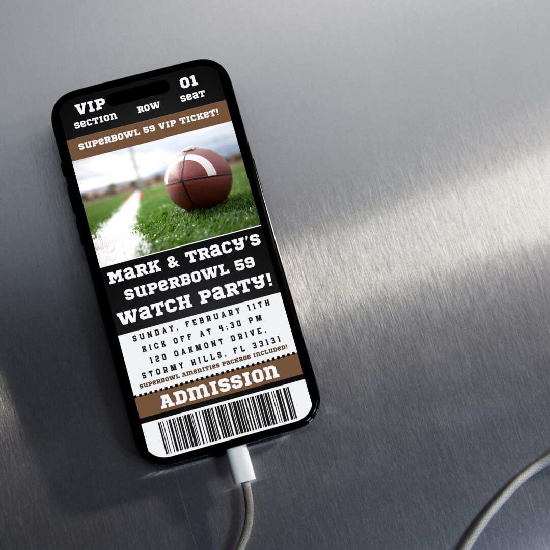 Super Bowl Watch Party Invite Editable Digital Ticket Template Football ...