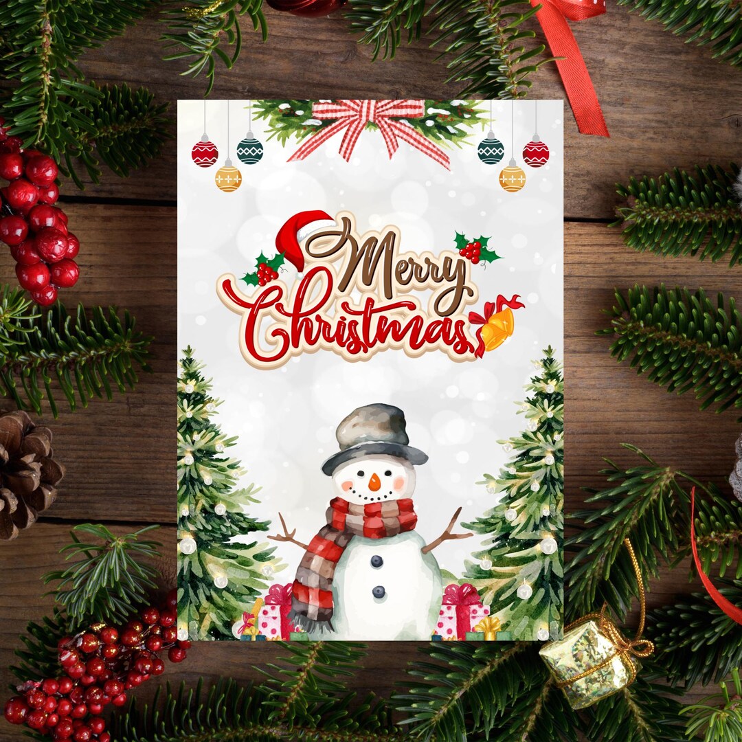 Festive Christmas Card Printable Holiday Greeting Cute Christmas Card ...