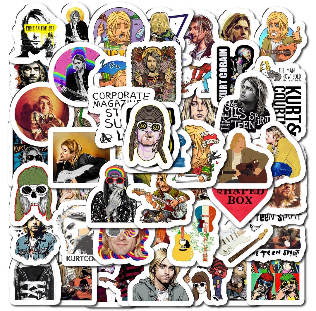 60pcs Kurt Stickers Rock Cobain– Grunge Rock Paper Sticker Pack for ...