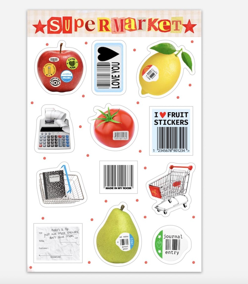 Supermarket Sticker Sheet, Junk Journal Stickers, Scrapbook Stickers ...