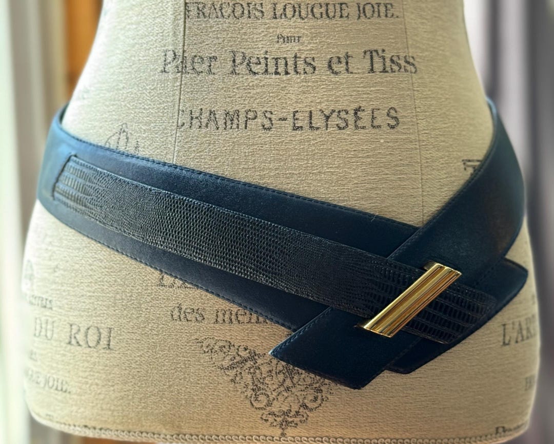 Vintage Dark Blue Milor 80's Asymmetrical and Gold Tone Belt With Faux ...