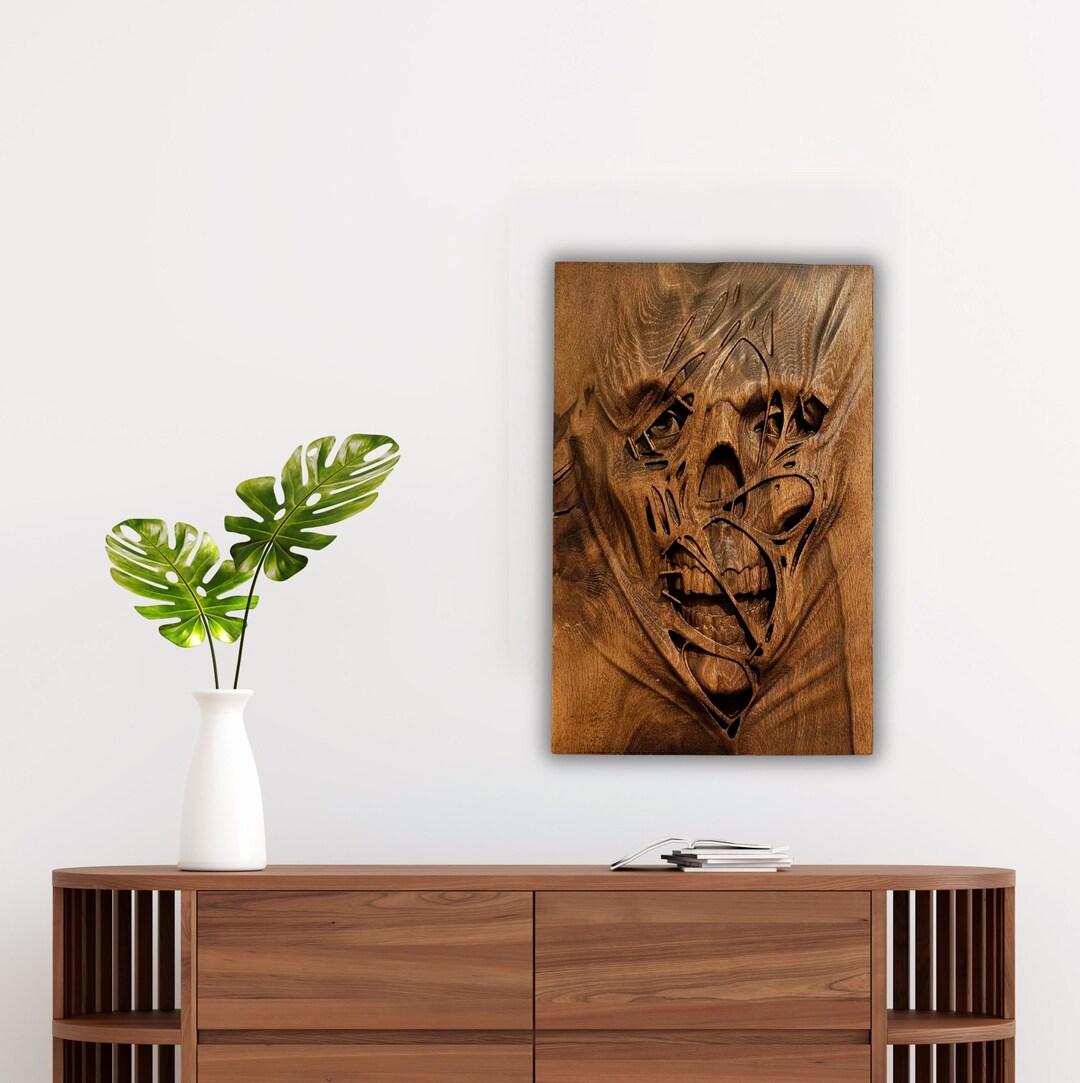 Hand-carved Zombie Wall Art Gothic Horror Wood Panel Macabre Wooden ...